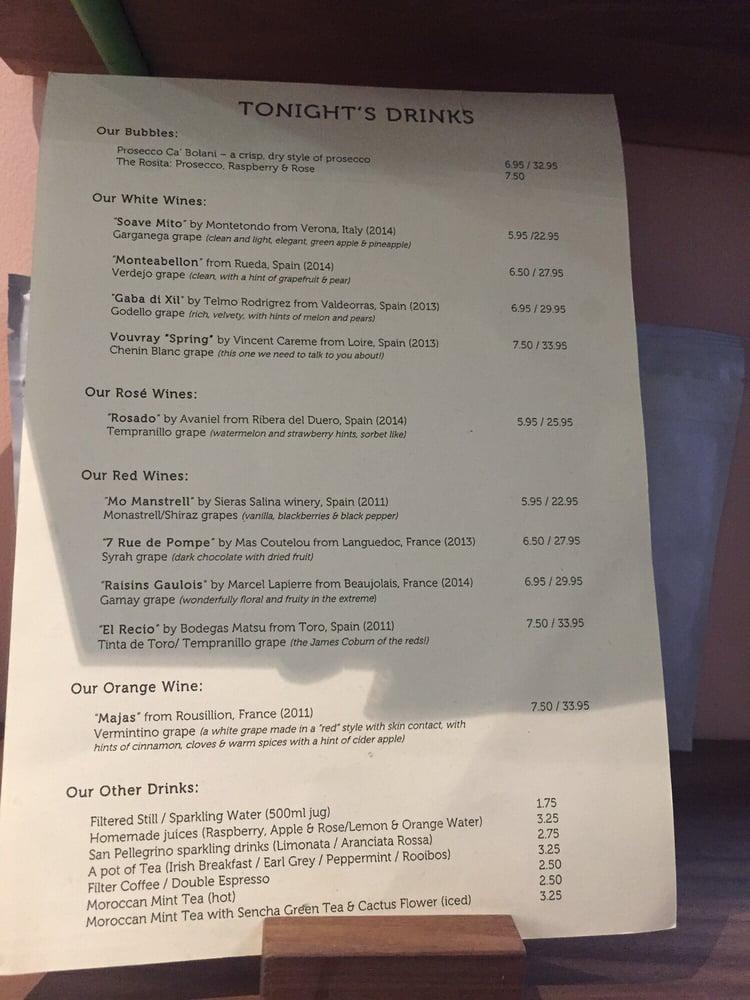 Menu at Brother Hubbard (North), Dublin