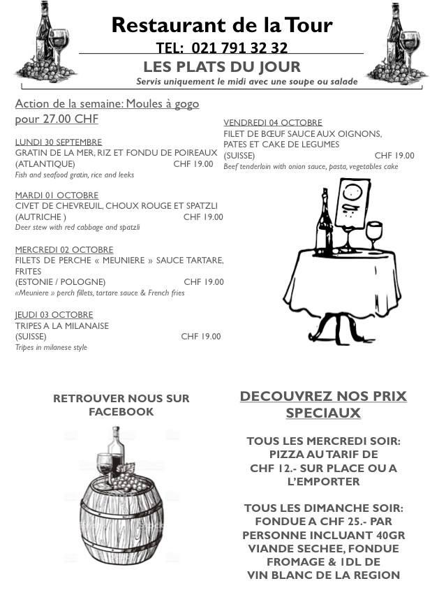 Menu au La Tour, Lutry, Rue des Terreaux 1