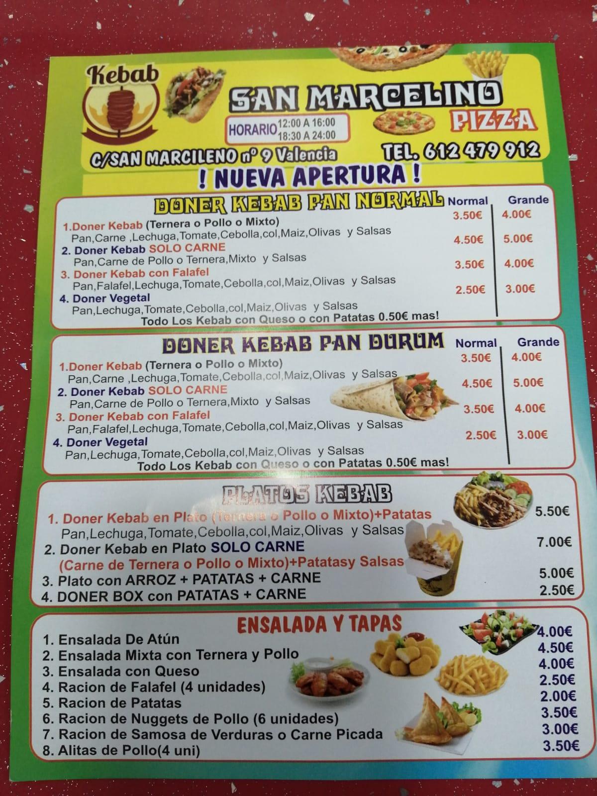 Menu at Dõner Kebab San Marcelino restaurant, Valencia