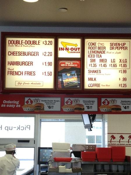 Menu at In-N-Out Burger fast food, Tucson, 7111 E Broadway Blvd