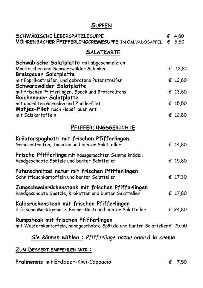 Speisekarte von Landgasthof Waldrast - Kevin Kleiser restaurant, Vöhrenbach