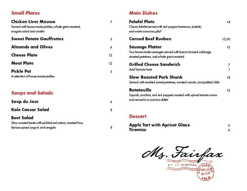 Menu at Ms. Fairfax pub & bar, Newburgh
