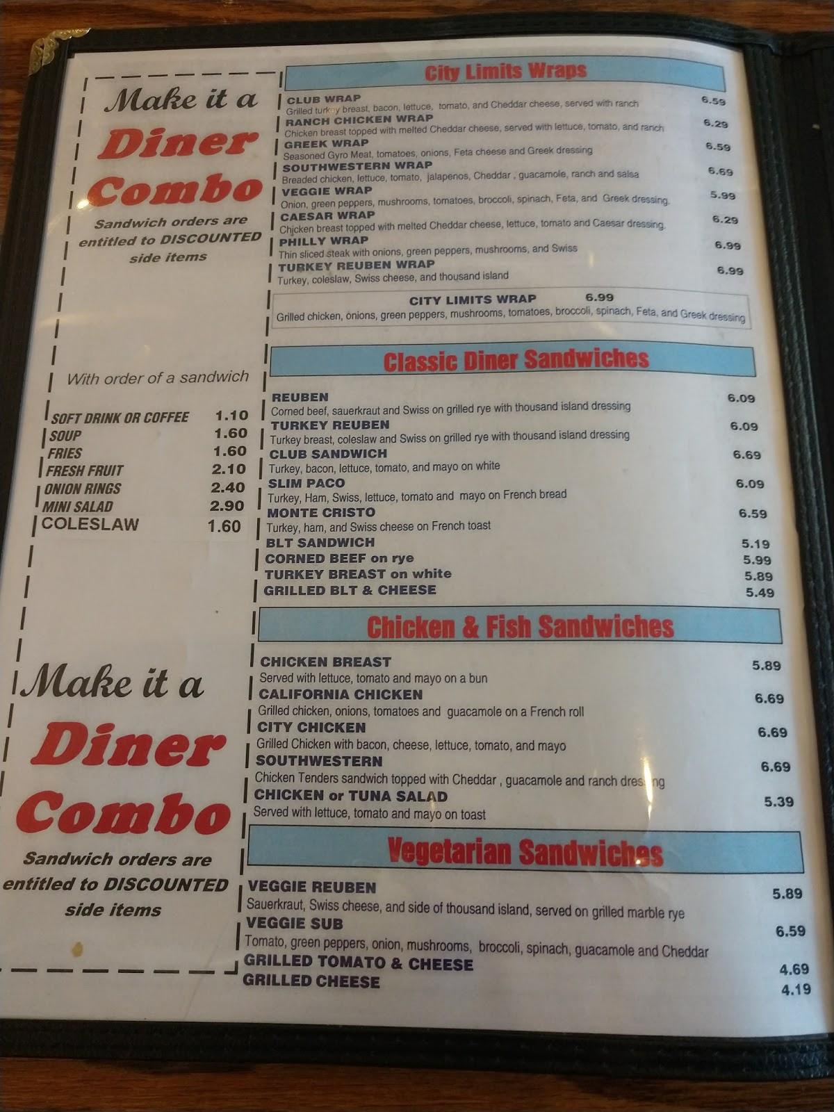 Menu at City Limits Diner restaurant, Saline