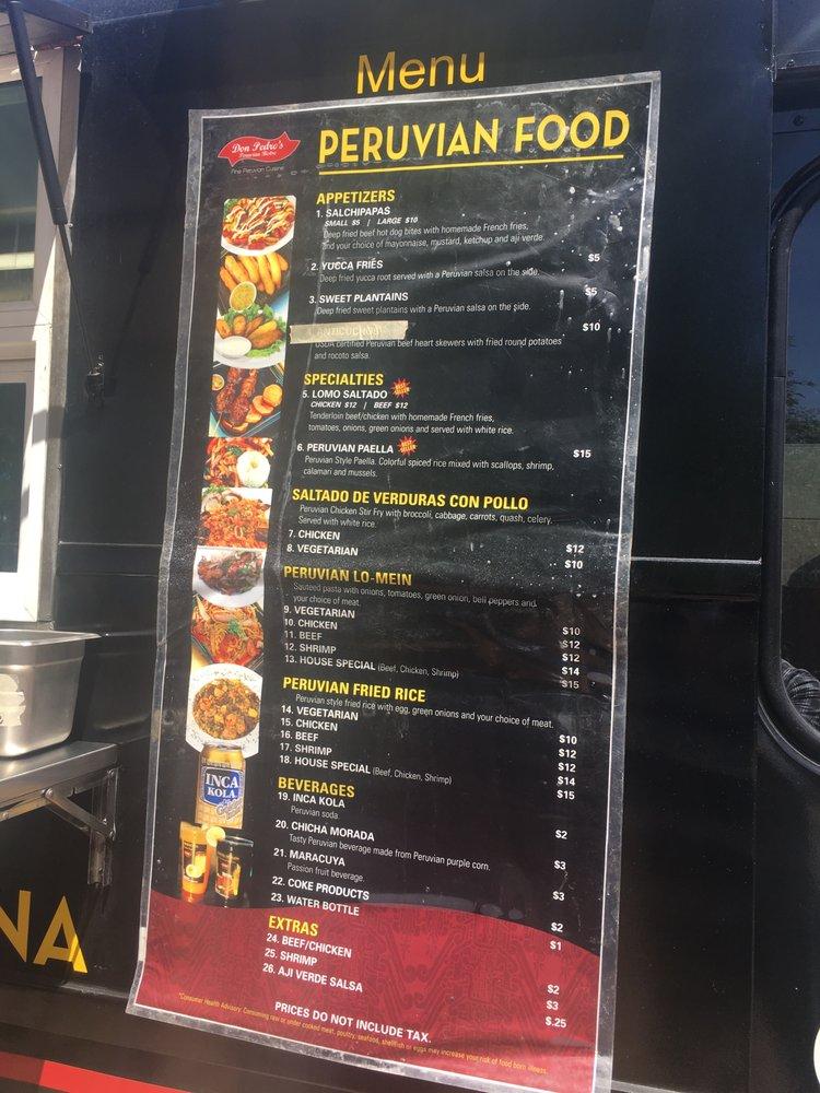 Menu at Don Pedro's Peruvian Bistro restaurant, Tucson, S 12th Ave