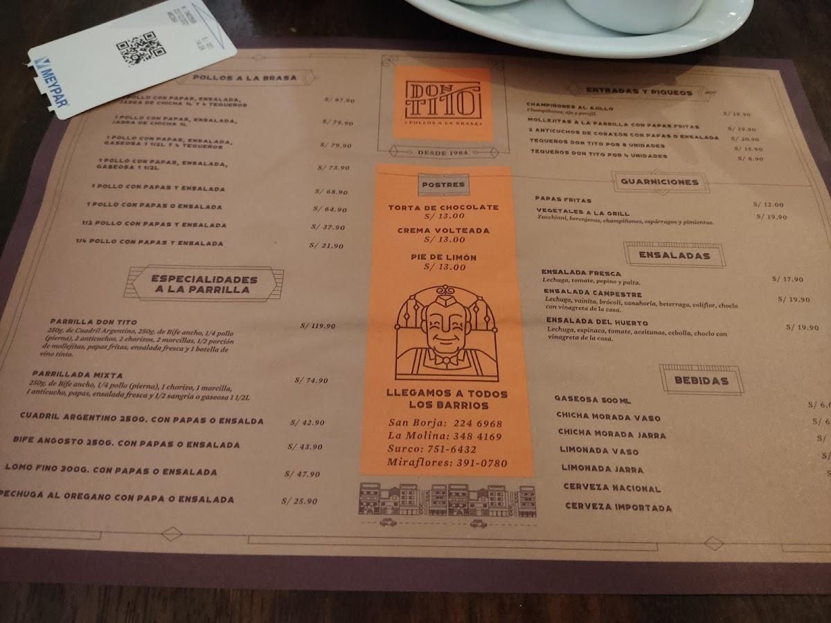 Carta del restaurante Don Tito, La Molina, 434