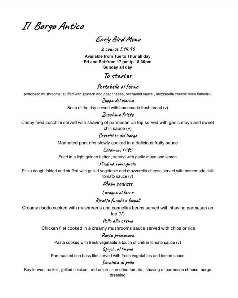Menu at Il Borgo Antico restaurant, Poynton