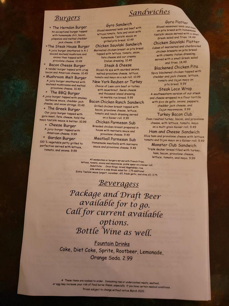 Menu at Mile 20 at Mediterranean Breeze pub & bar, Herndon, 781-R ...