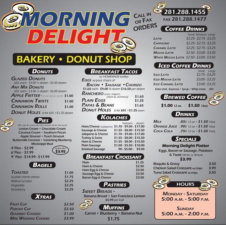 Menu at Morning Delight, Spring