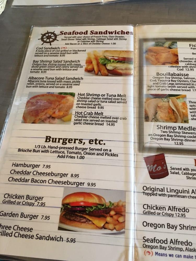 Menu at Mo's Restaurant, Lincoln City