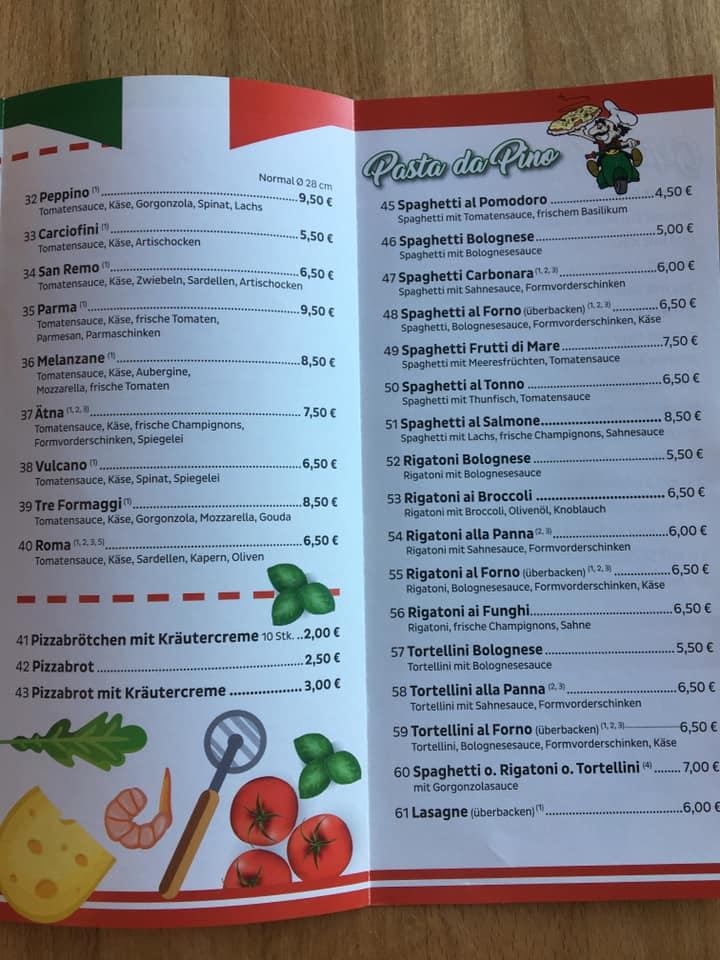 Speisekarte von Pizzeria da Pino, Monheim am Rhein
