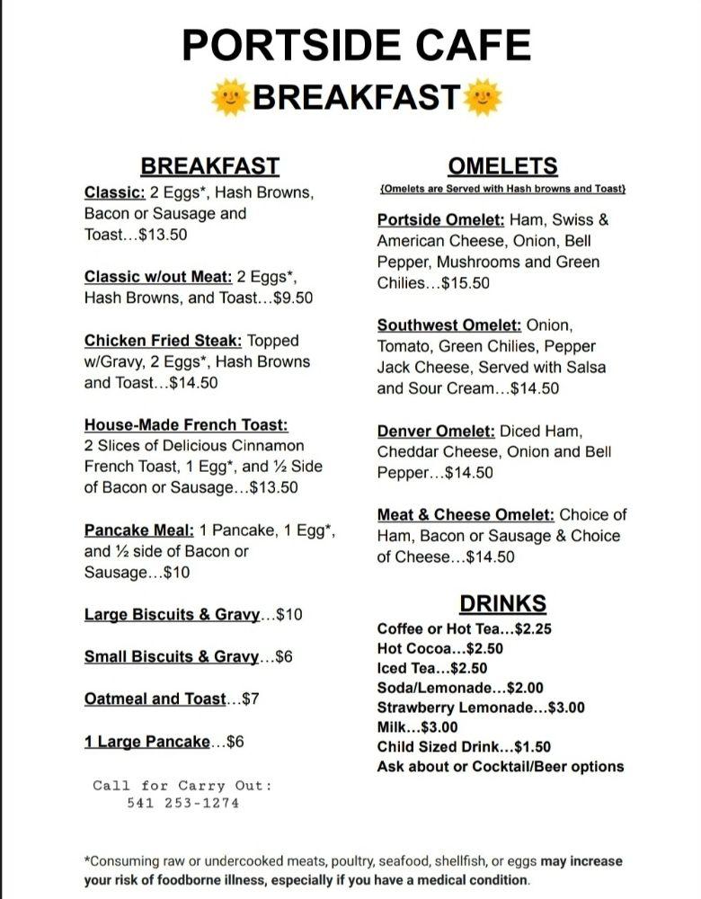 Menu at Portside Market and Cafe, Port Orford