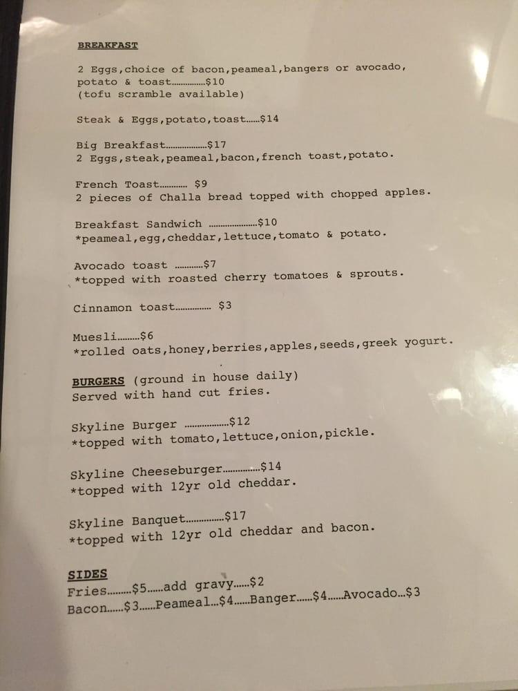 Menu at Skyline Restaurant, Toronto
