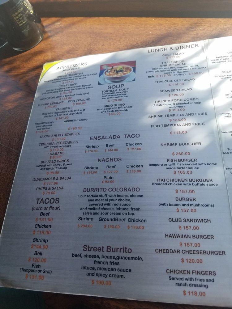Menu at Tiki Bar, Cabo San Lucas