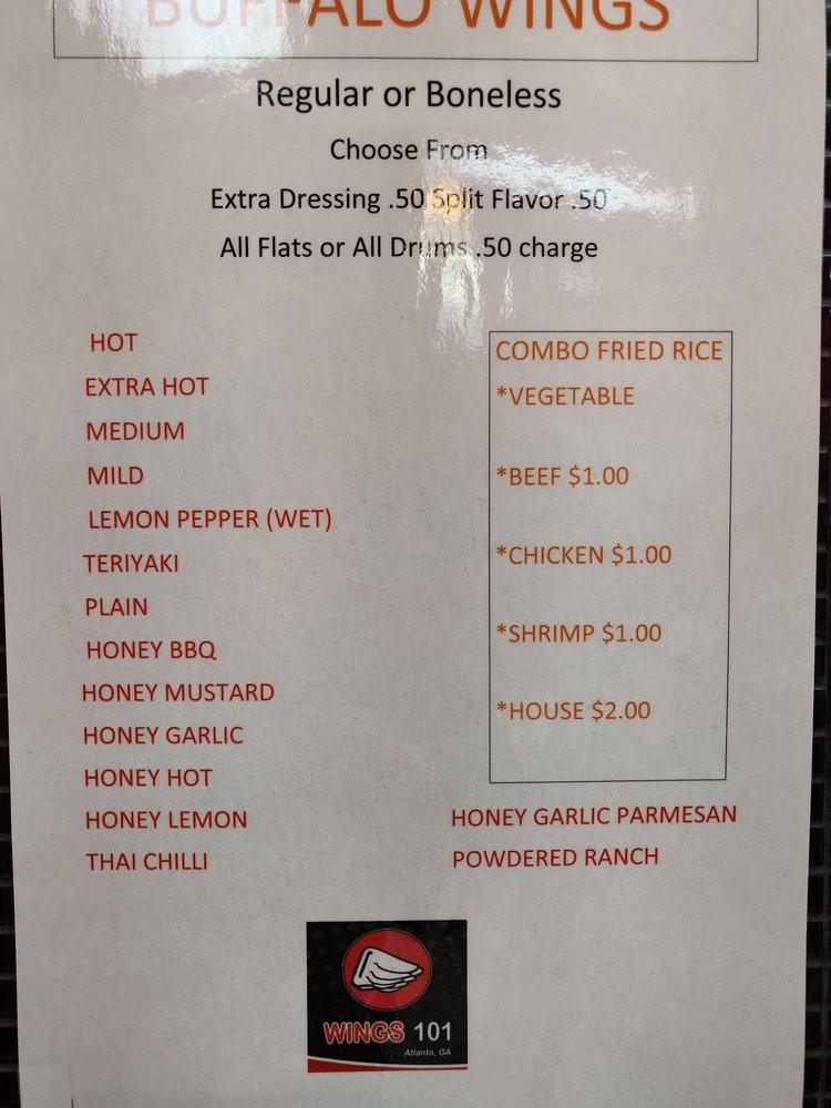 Menu at Wings 101 Buckhead restaurant, Atlanta, Piedmont Rd NE Suite #54