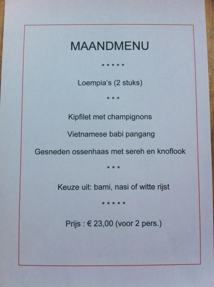 Menu at Annam, Tiel