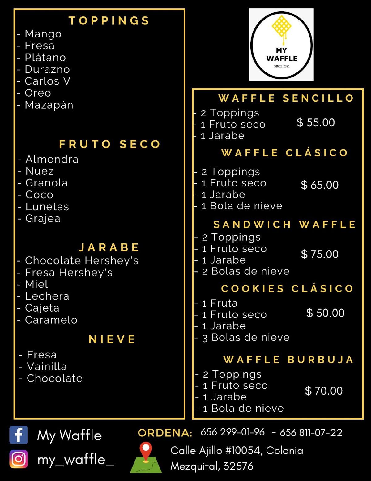 Menu at MY WAFFLE desserts, Ciudad Juarez