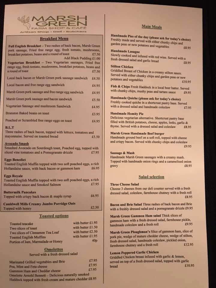 Menu at Marsh Green Farm Shop cafe, Chesterfield
