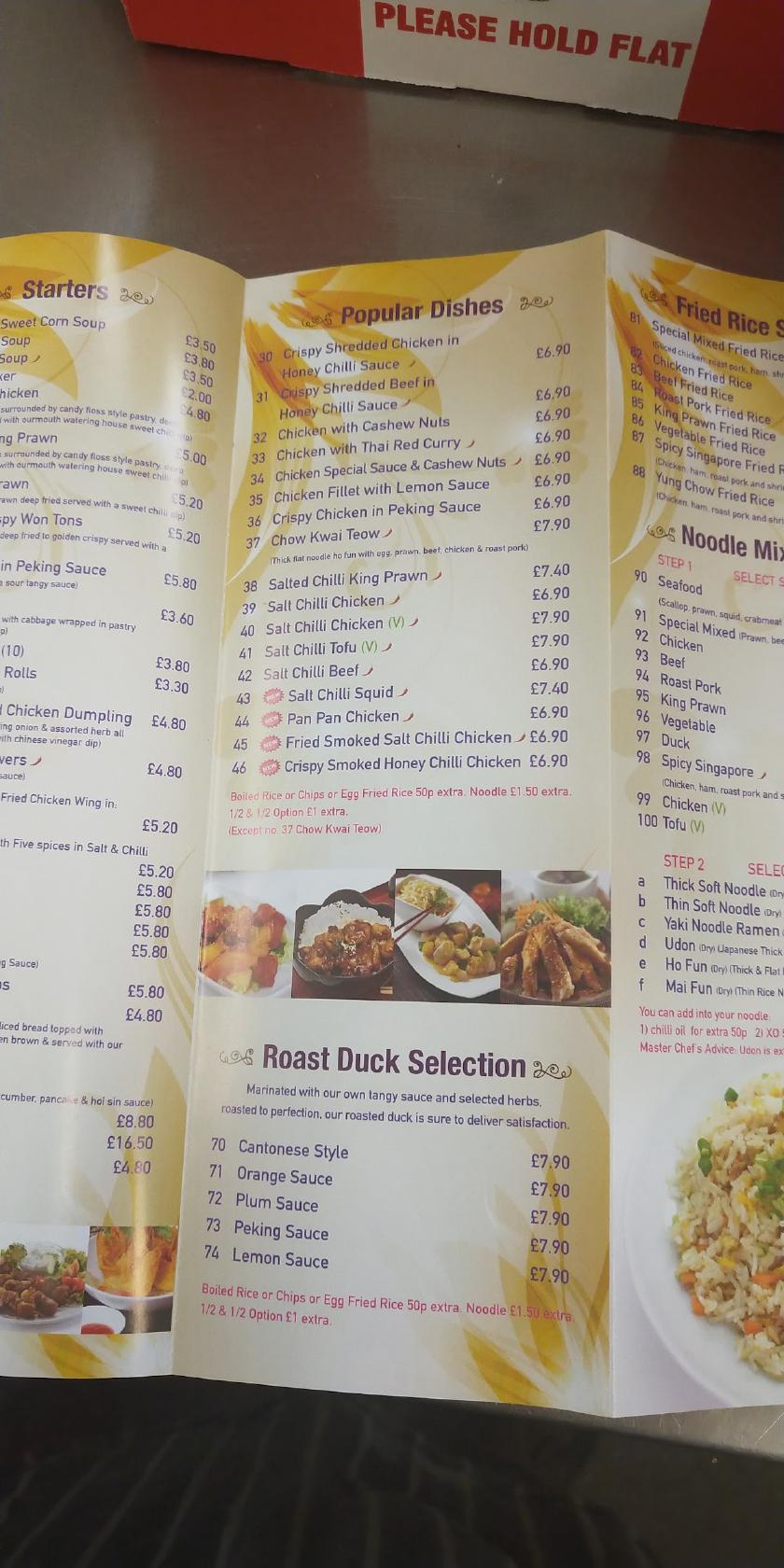 Menu at Master Chef restaurant, Belfast, 44 Gilnahirk Rd