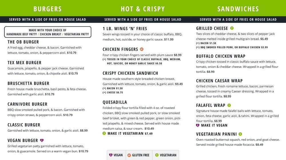 Menu at Observatory restaurant, Ottawa, Woodroffe Ave A170