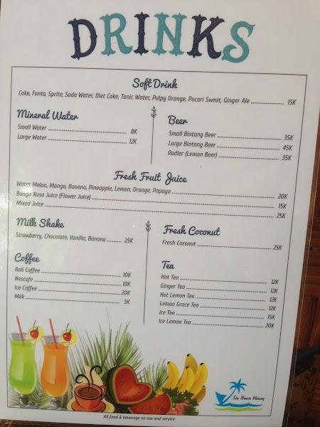Menu at Sea Breeze Cafe Ceningan, Lembongan