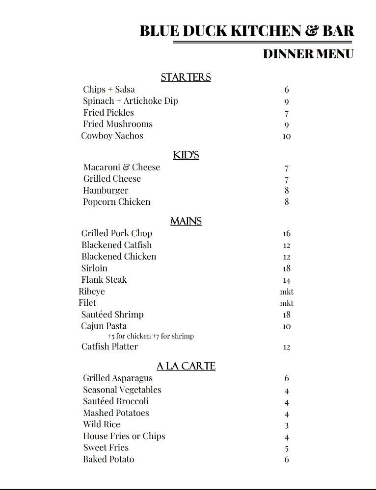 Menu at The Blue Duck Kitchen & Bar, Livingston