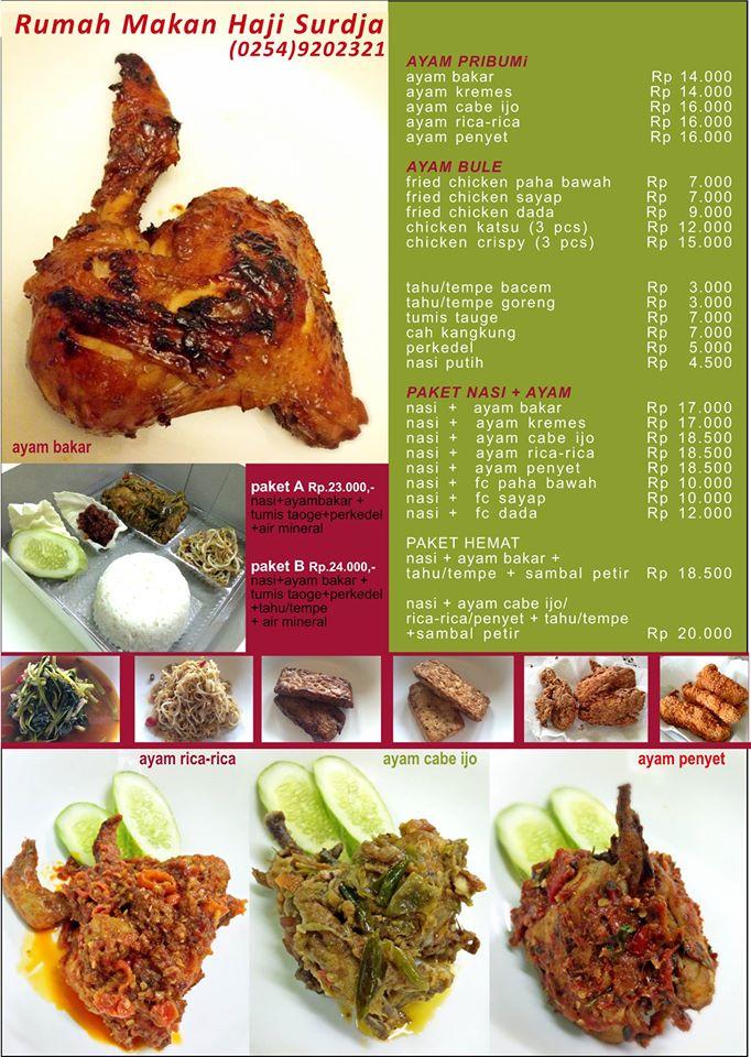 Menu at rumah makan haji Surdja restaurant, Serang