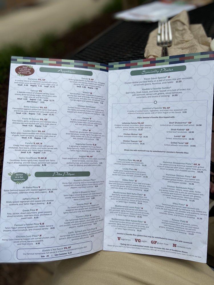 Menu at Aladdin's Eatery Brier Creek restaurant, Raleigh, Brier Creek ...