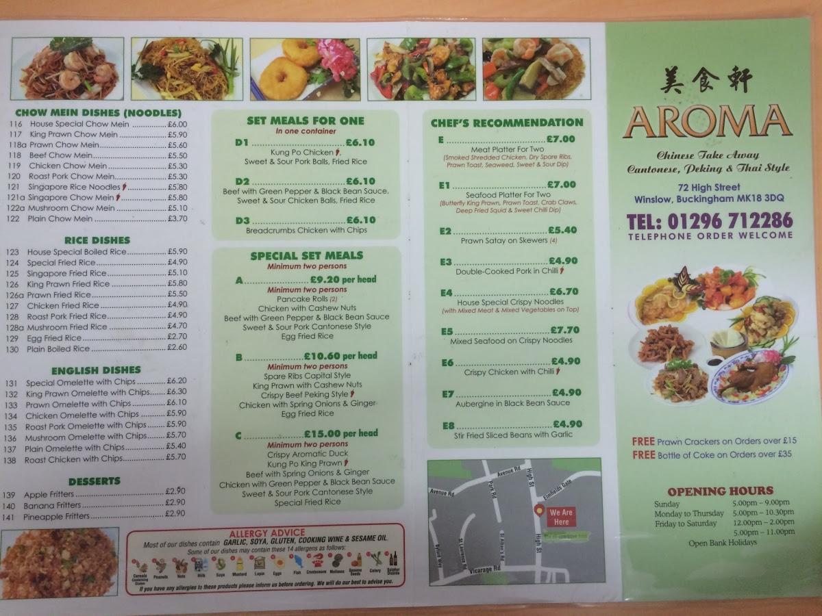 Menu at Aroma fast food, Winslow