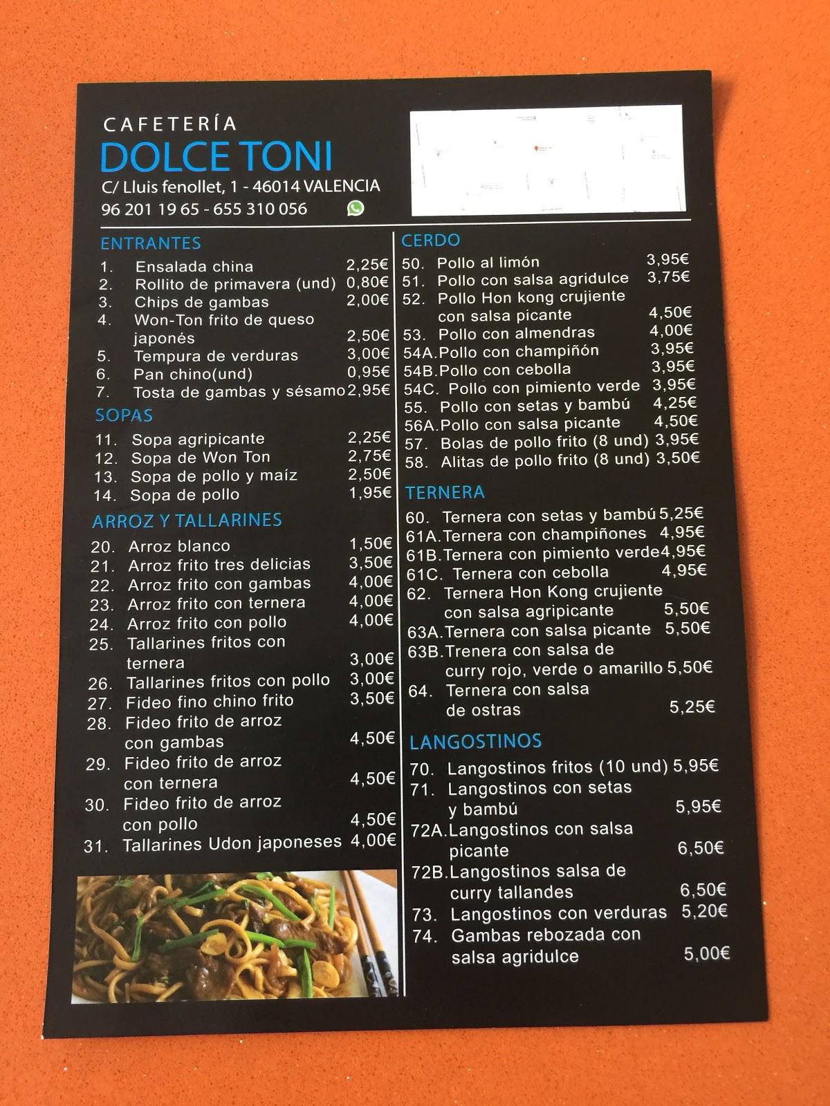 Menu at Bar Cafetería Dolce Toni, Valencia