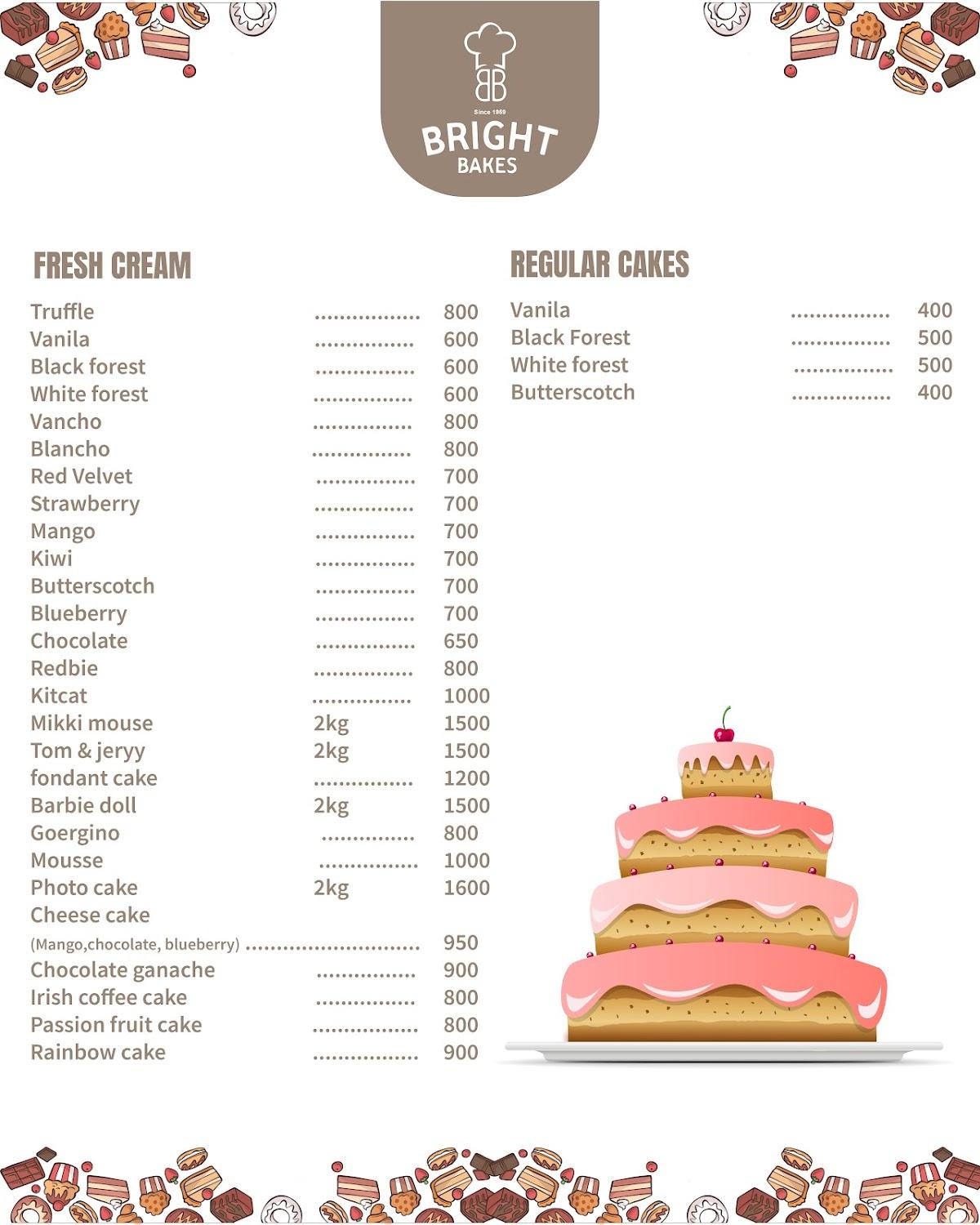 Menu at Bright bakery, Vechoochira