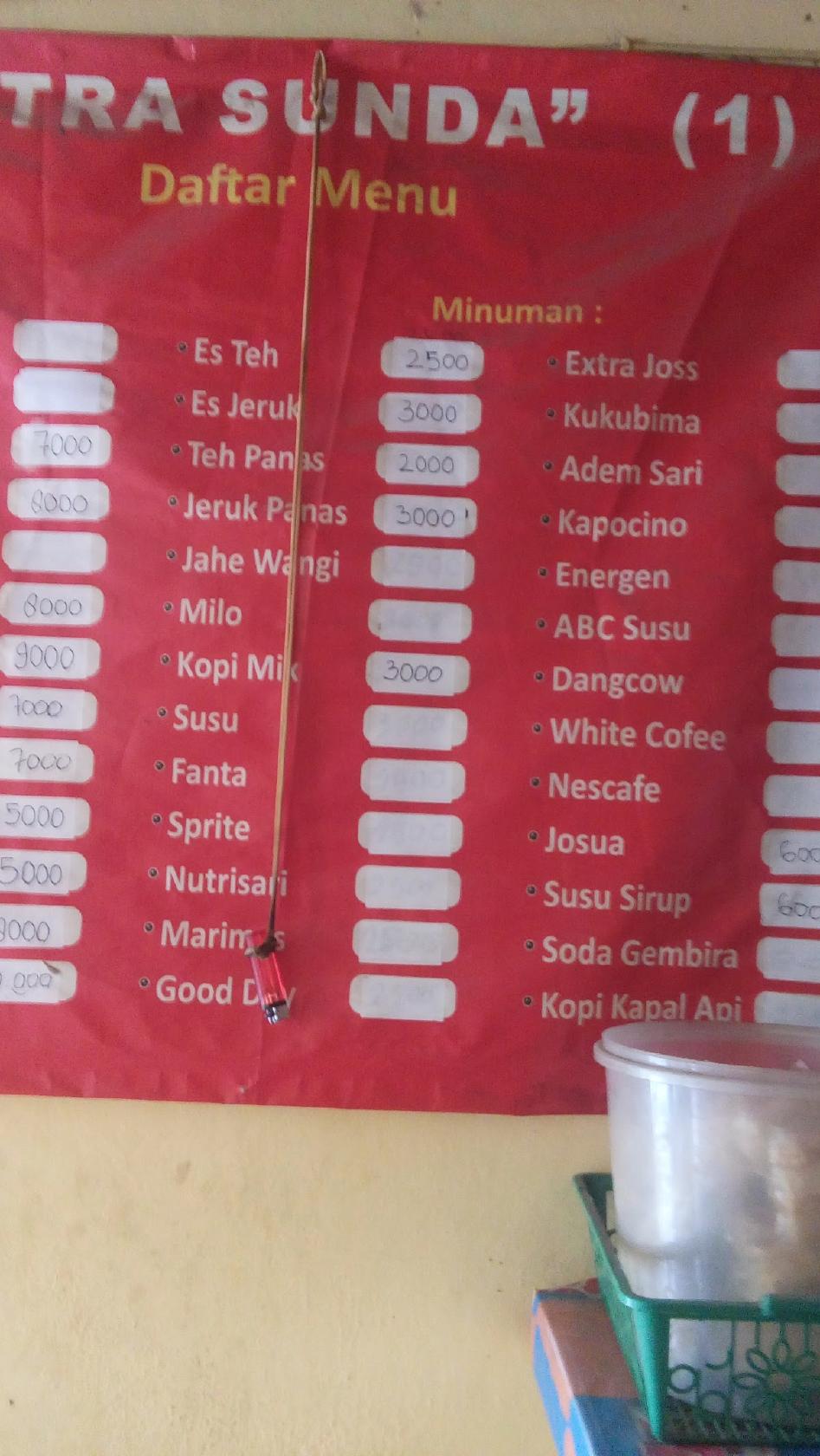 Menu at Burjo Putra Sunda restaurant, Yogyakarta, Jl. Soragan