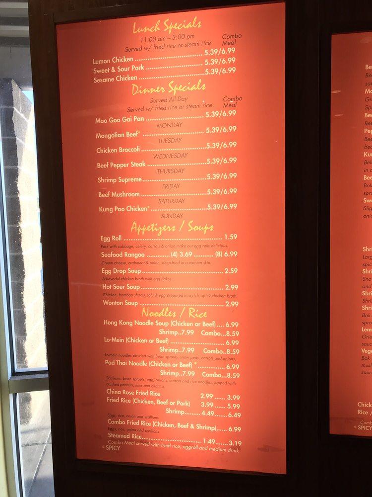 Menu at China Rose restaurant, San Antonio, SW Military Dr # 100 # 100