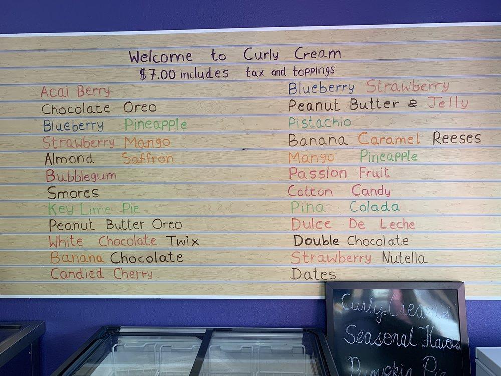 Menu at CURLY CREAM Hand Rolled Icecream pub & bar, Sarasota