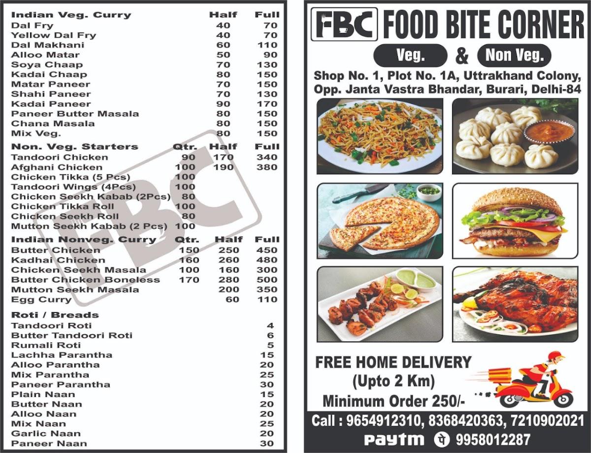 Menu at Food Bite Corner, Delhi