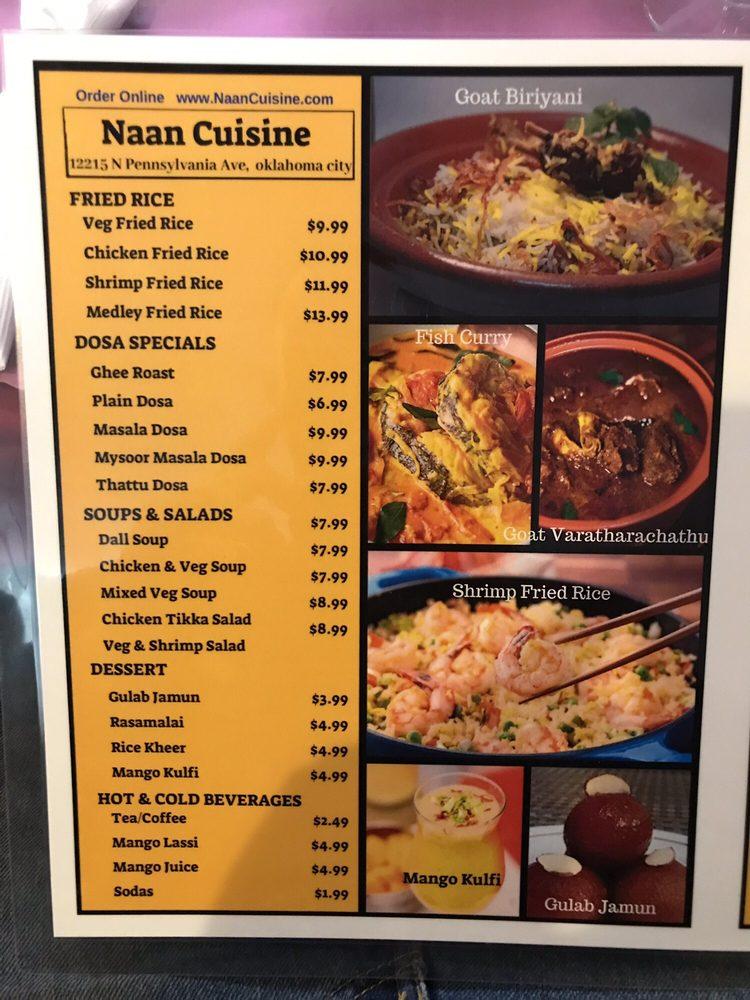 Menu at Naan Cuisine of India restaurant, Oklahoma City