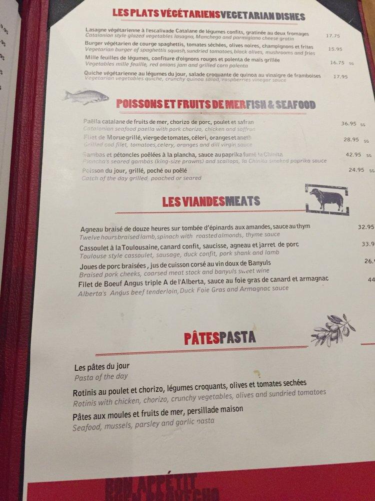 Menu au Les Pyrénées restaurant, Montréal