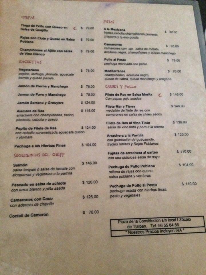 Menu at Rayuela restaurant, Mexico City, Plaza de la Constitución 107