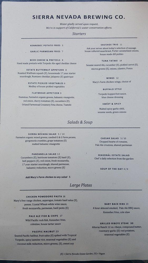 Menu at Sierra Nevada Taproom & Restaurant, Chico