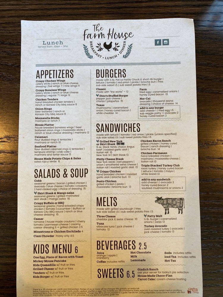 Menu at The Farm House restaurant, Freedom