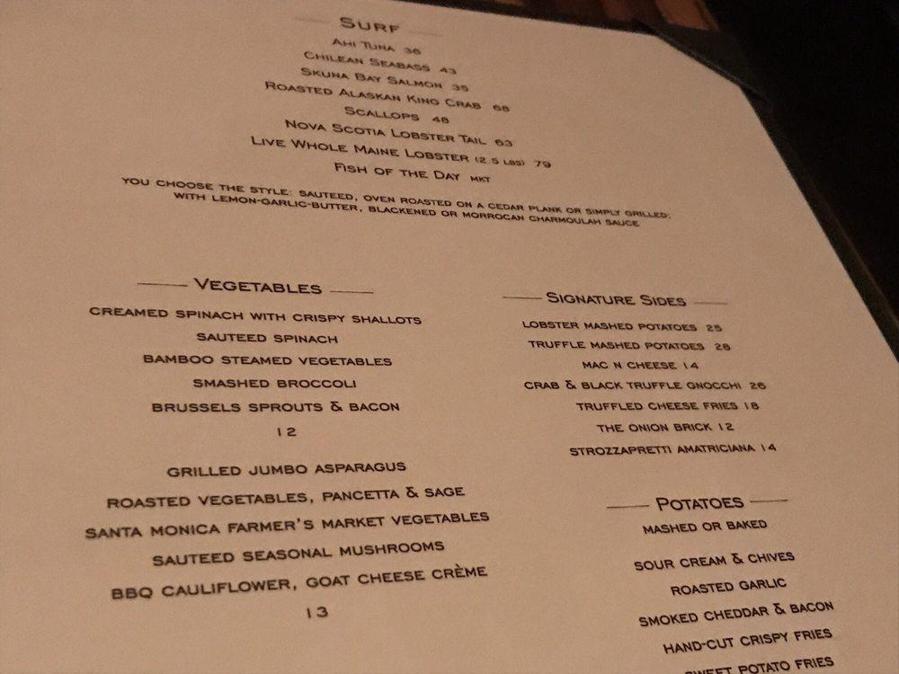 Menu at BOA Steakhouse, Santa Monica, 101 Santa Monica Blvd