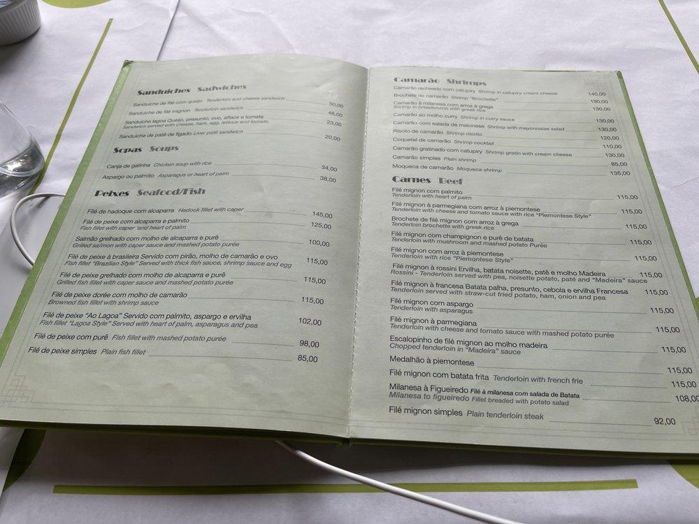 Menu em Bar Lagoa, Rio de Janeiro