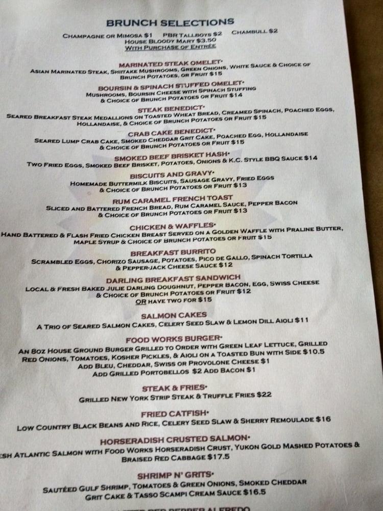 Menu at Food Works restaurant, Chattanooga