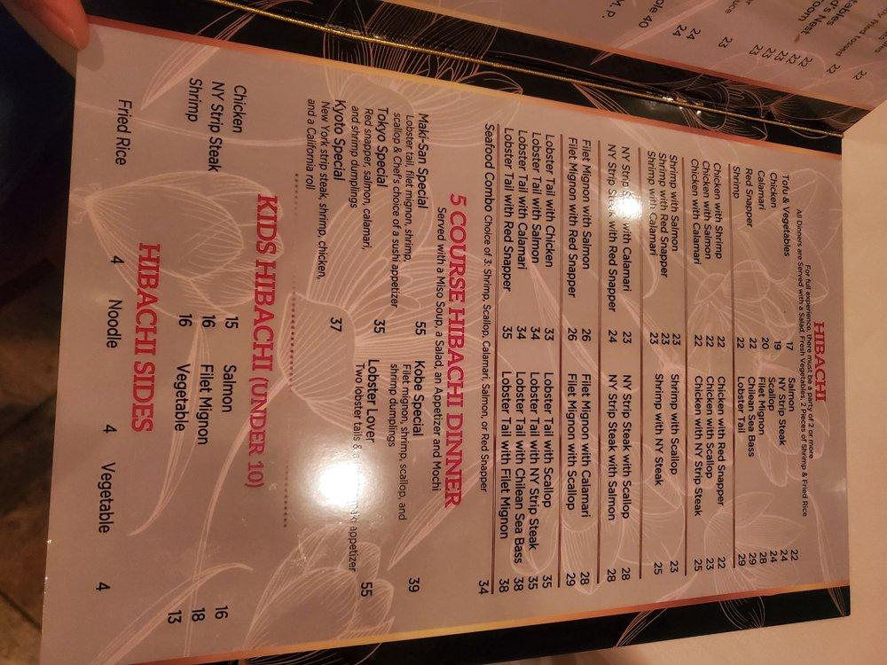 Menu at Maki-San restaurant, Bala Cynwyd