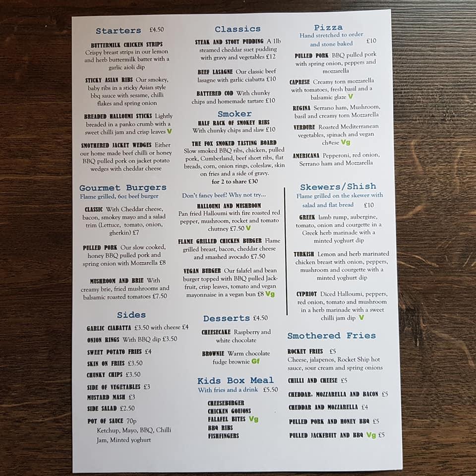 Menu at The Fox pub & bar, Norwich, Cromer Rd
