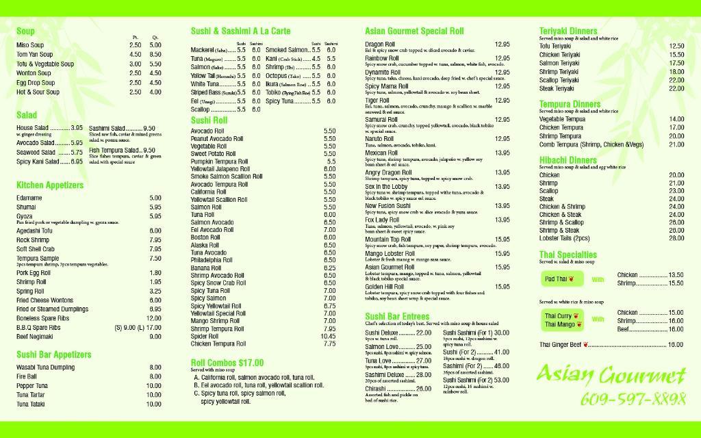 Menu at Asian Gourmet restaurant, Stafford Township