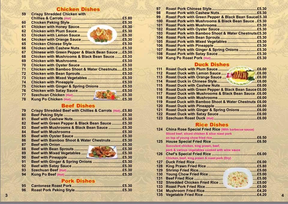 Menu at China Rose fast food, Wisbech