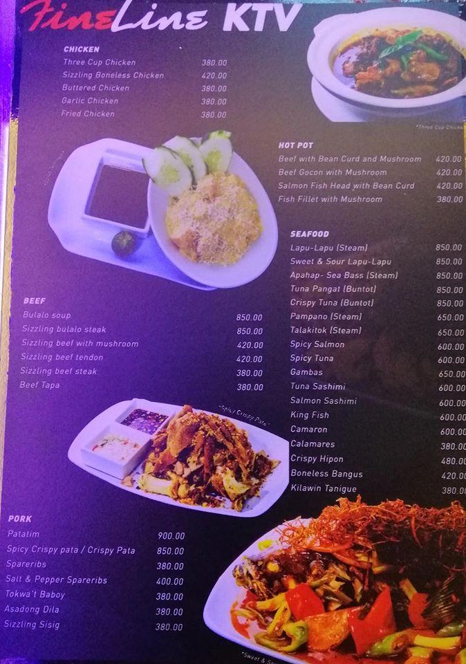 Menu at Fineline KTV Club, Quezon City