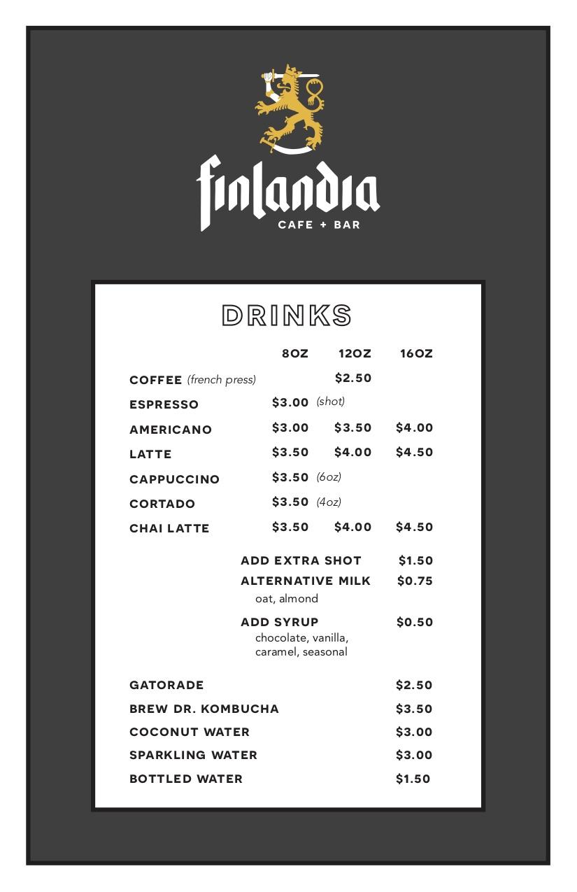 Menu at Finlandia Cafe + Bar, Mount Shasta