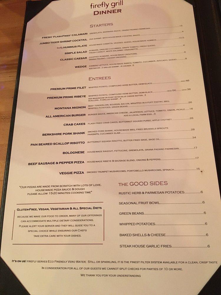 Menu at Firefly Grill steakhouse, Effingham, Avenue of Mid-America