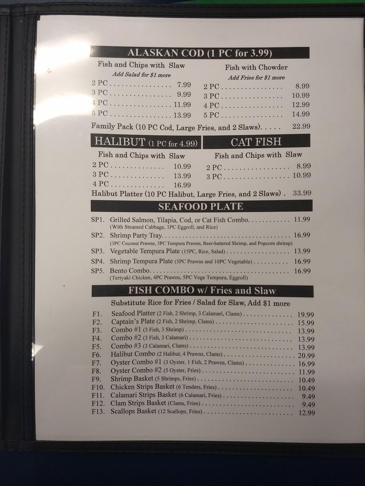 Menu at King's Fish & Chips restaurant, Port Orchard